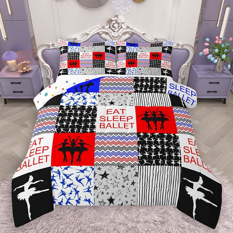 Homewish Modern Ballet Lover Queen Comforter Set, Red Blue Plaid ...