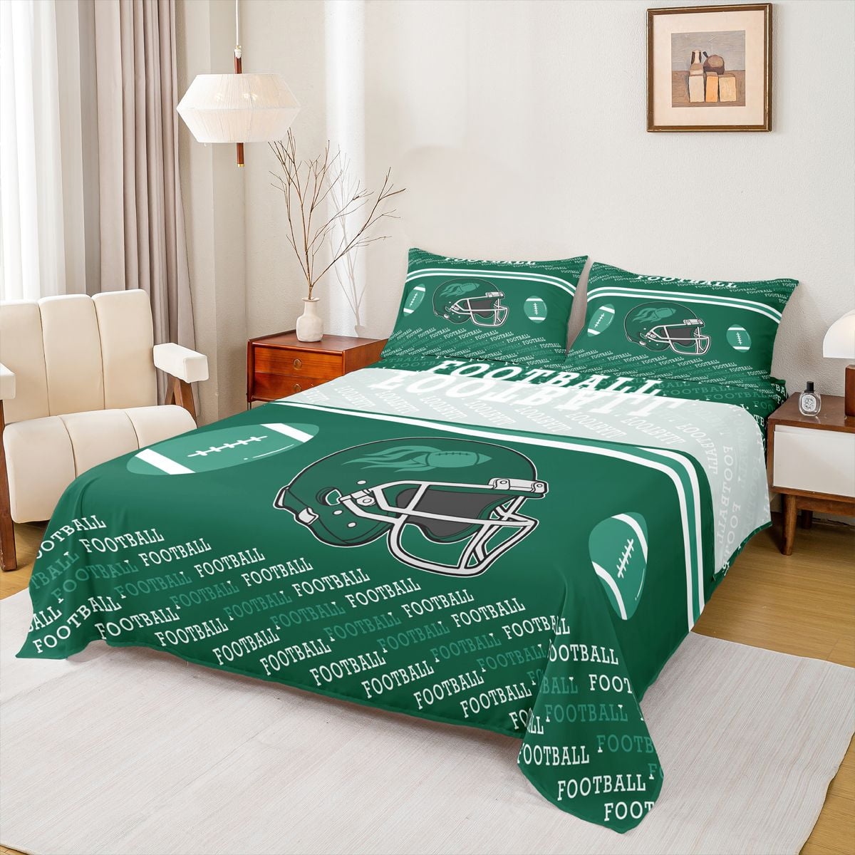 Homewish Modern Football Rugby Player Full Size Sheets, Lime Green ...