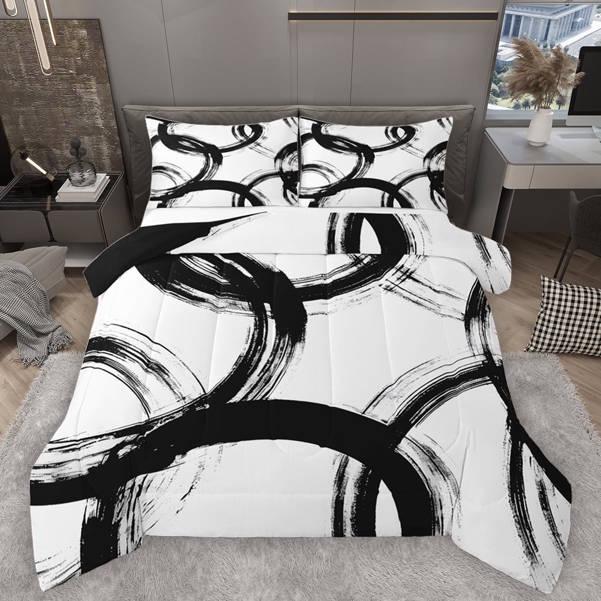 Homewish Modern Geometric Queen Comforter Set,Graffiti Stripes Circle ...