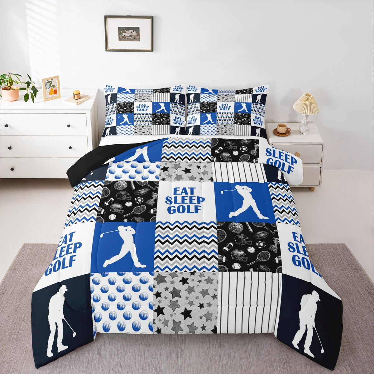 Homewish Modern Golf Sport Full Size Comforter Sets for Boys, Blue ...