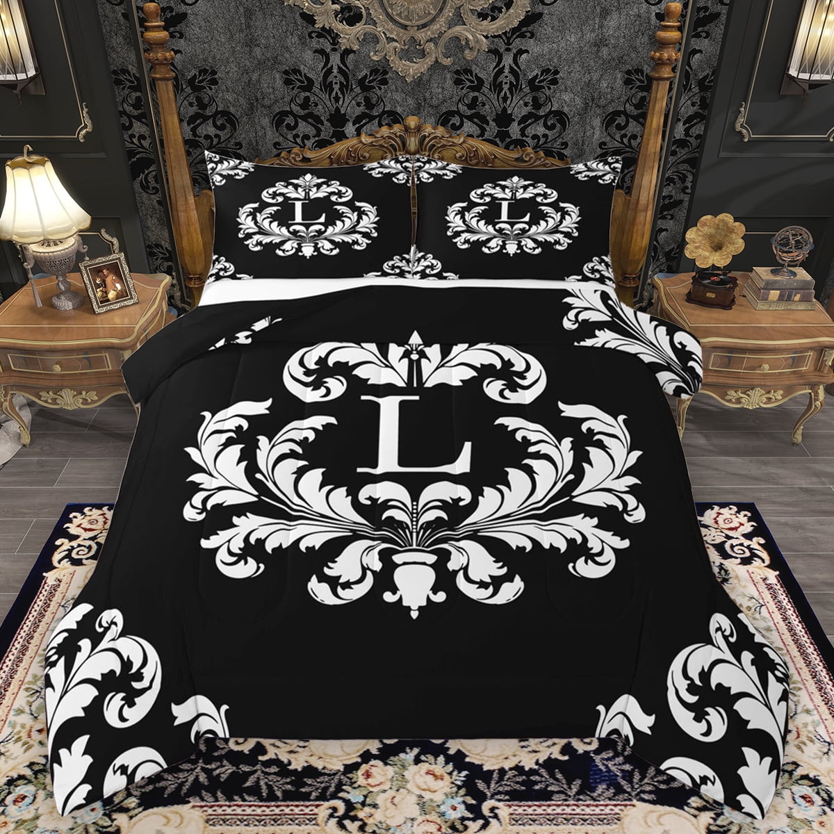 Homewish Monogrammed L Theme Queen Comforter Set,Retro Victorian Floral ...