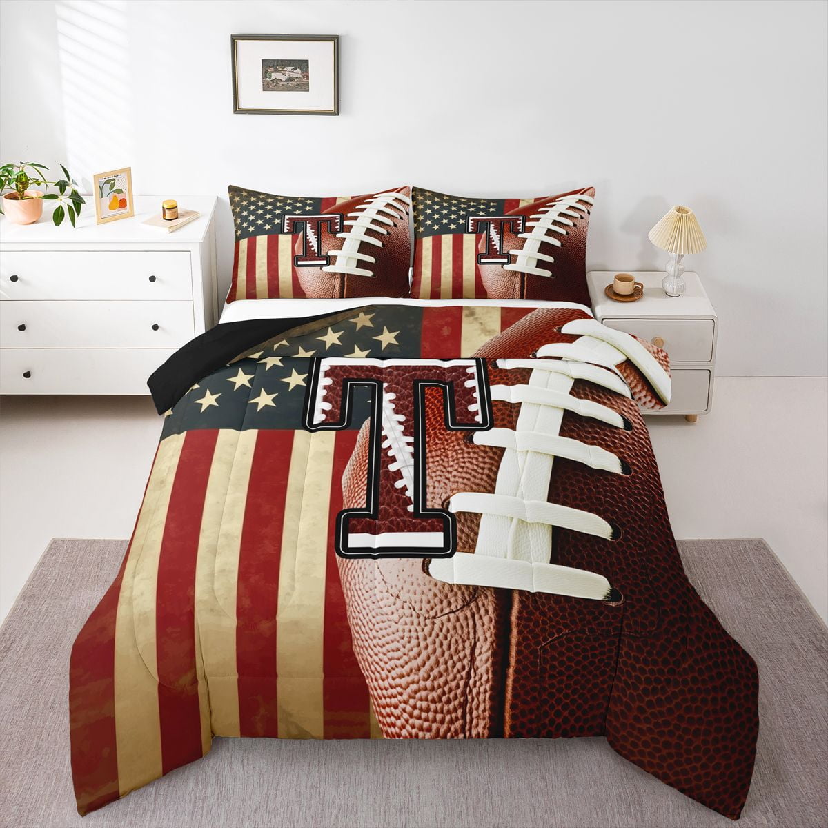 Homewish Monogrammed T Theme Queen Comforter Set,Geometric Striped ...