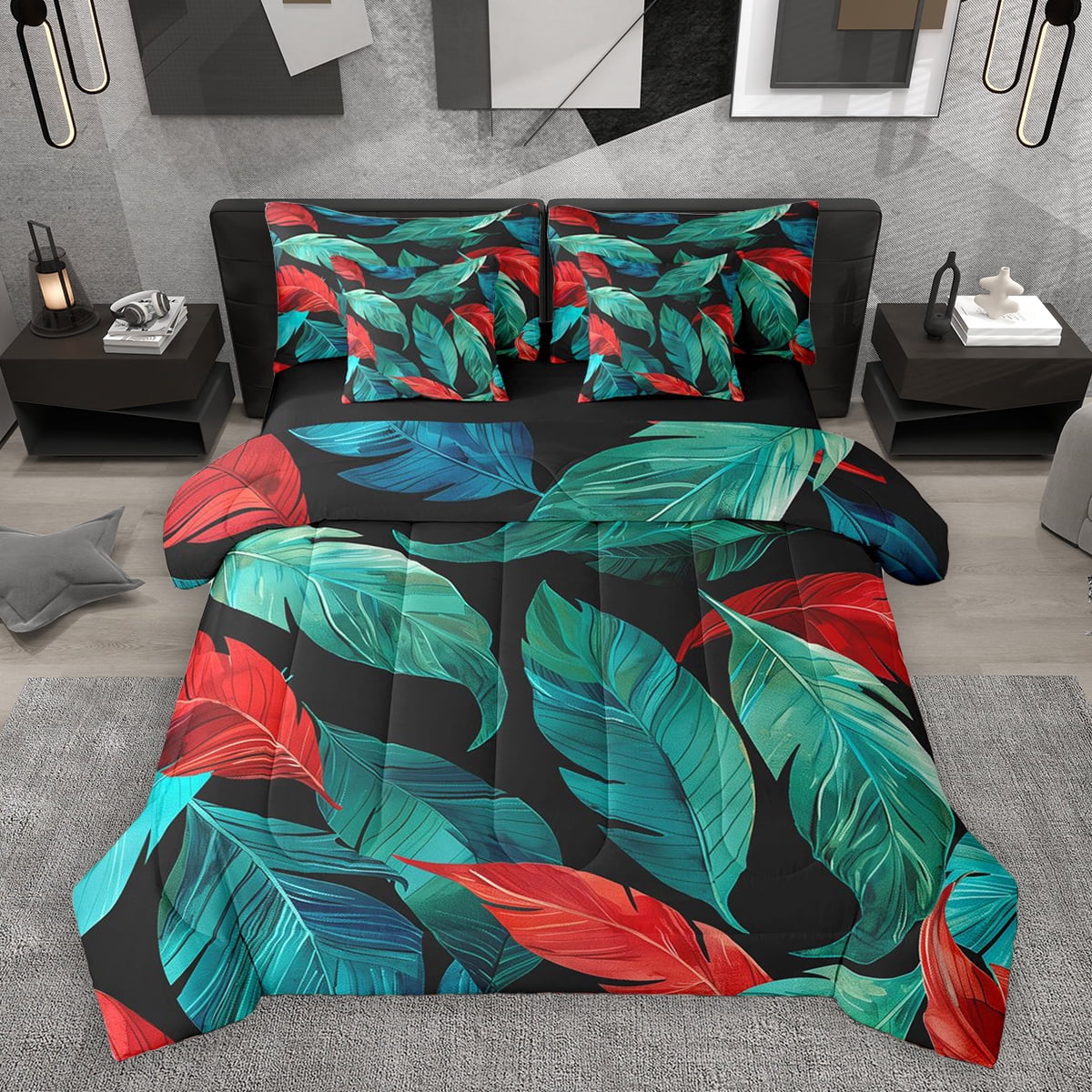 Homewish Monstera Leaf 7-Piece Twin Bedding Sets,Tropical Botanical ...