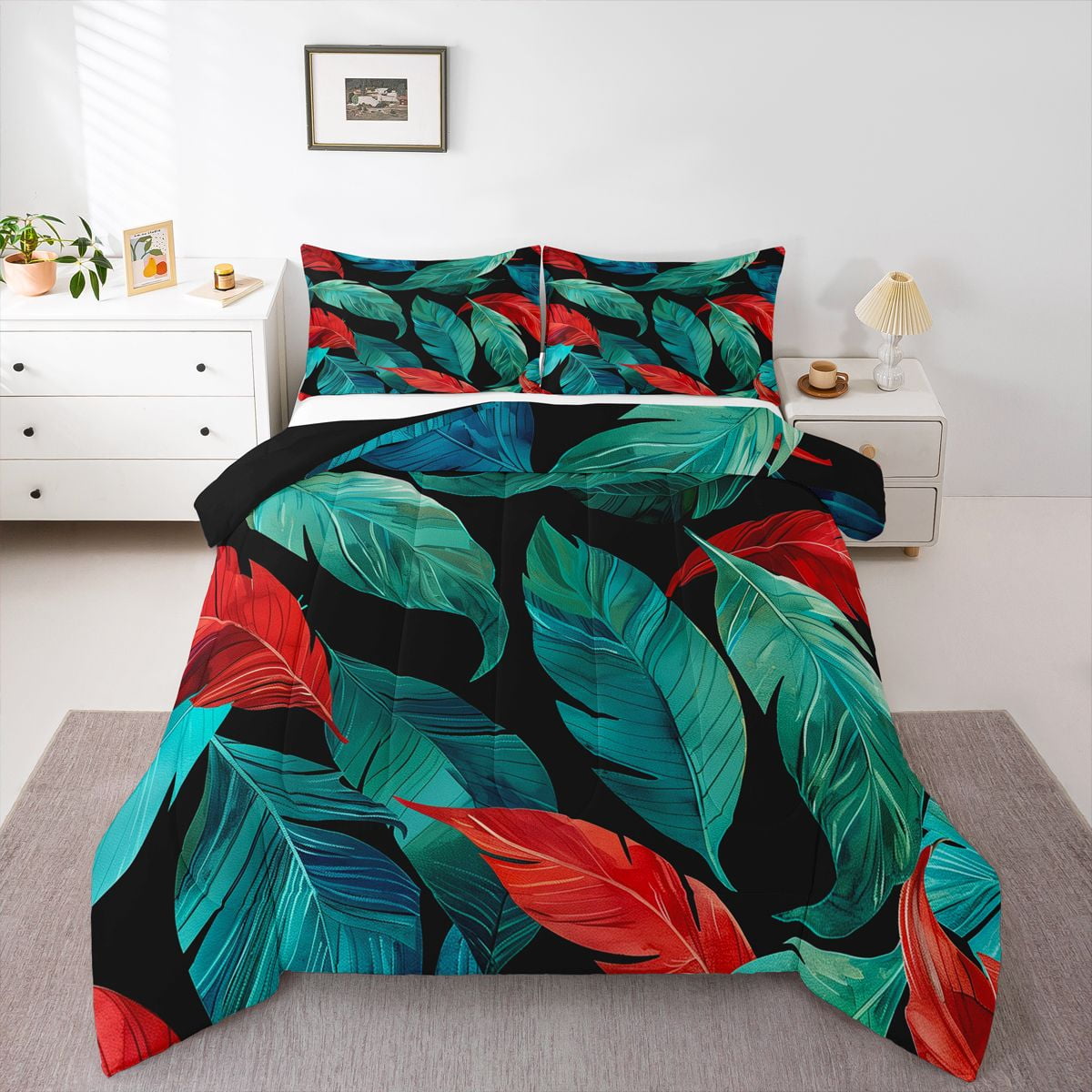 Homewish Monstera Leaf Full Size Comforter Sets,Tropical Botanical ...