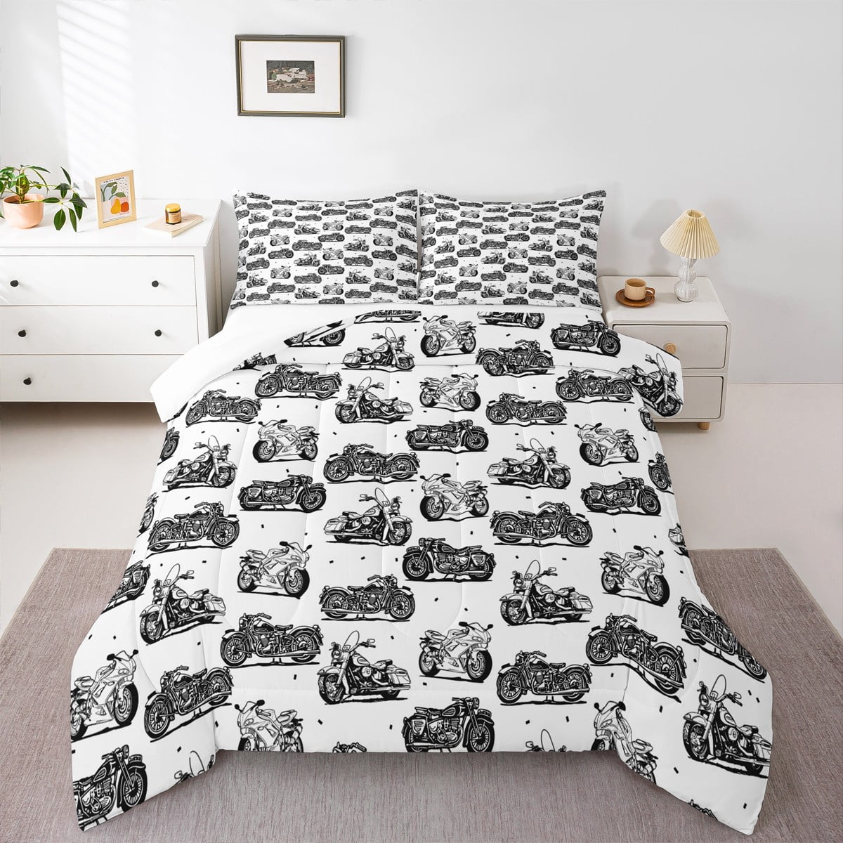 Homewish Motorcycle Motocross 3 Pieces Queen Comforter Set for Female ...