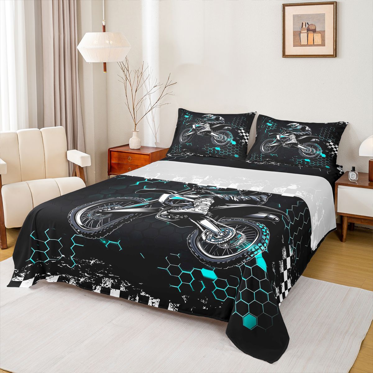 Homewish Motorcycle Motocross 4-Piece Full Size Sheets For Adults ...