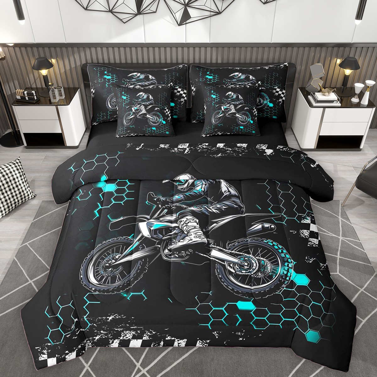 Homewish Motorcycle Motocross 7-Piece Bedding Comforter Set For Adults ...