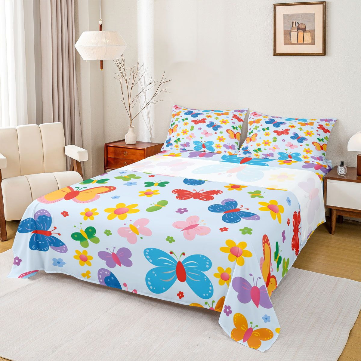 Homewish Multicolor Butterfly Printed Twin Sheet Sets,Rustic Flower ...