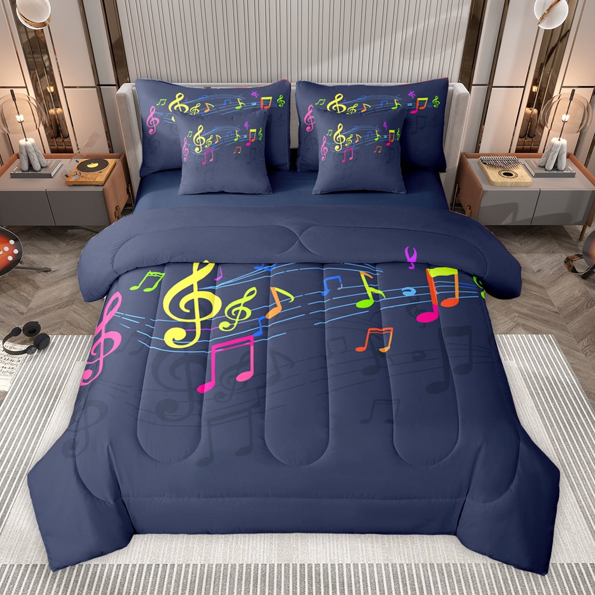 Homewish Music Theme 7pcs Bedding Comforter Set,Colorful Musical Meldoy ...