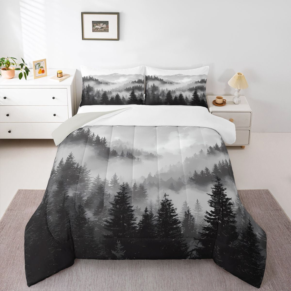Homewish Natural Botanical Full Size Comforter Sets,Pine Tree Bedding ...