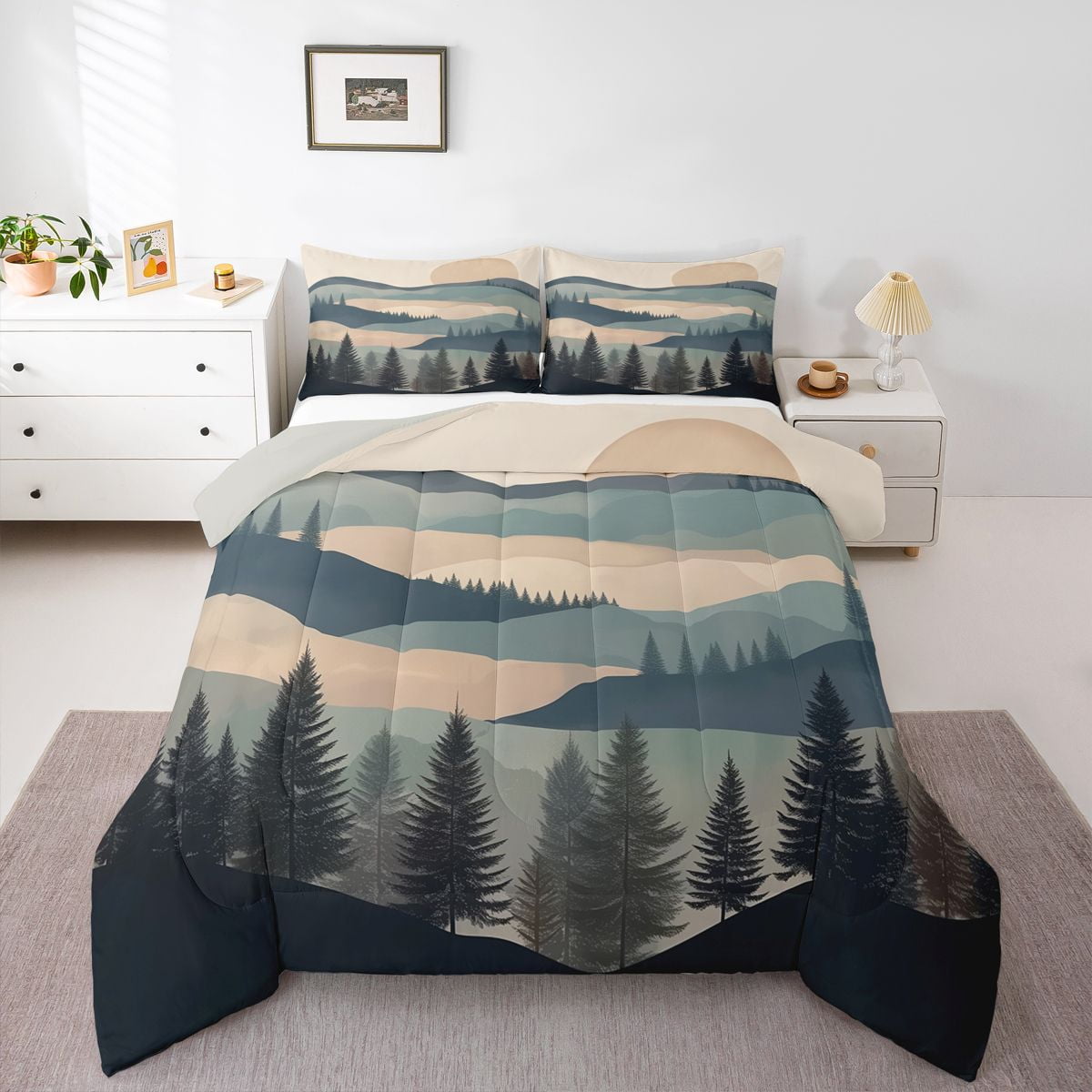 Homewish Natural Botanical Queen Comforter Set,Pine Tree Bedding Sets ...