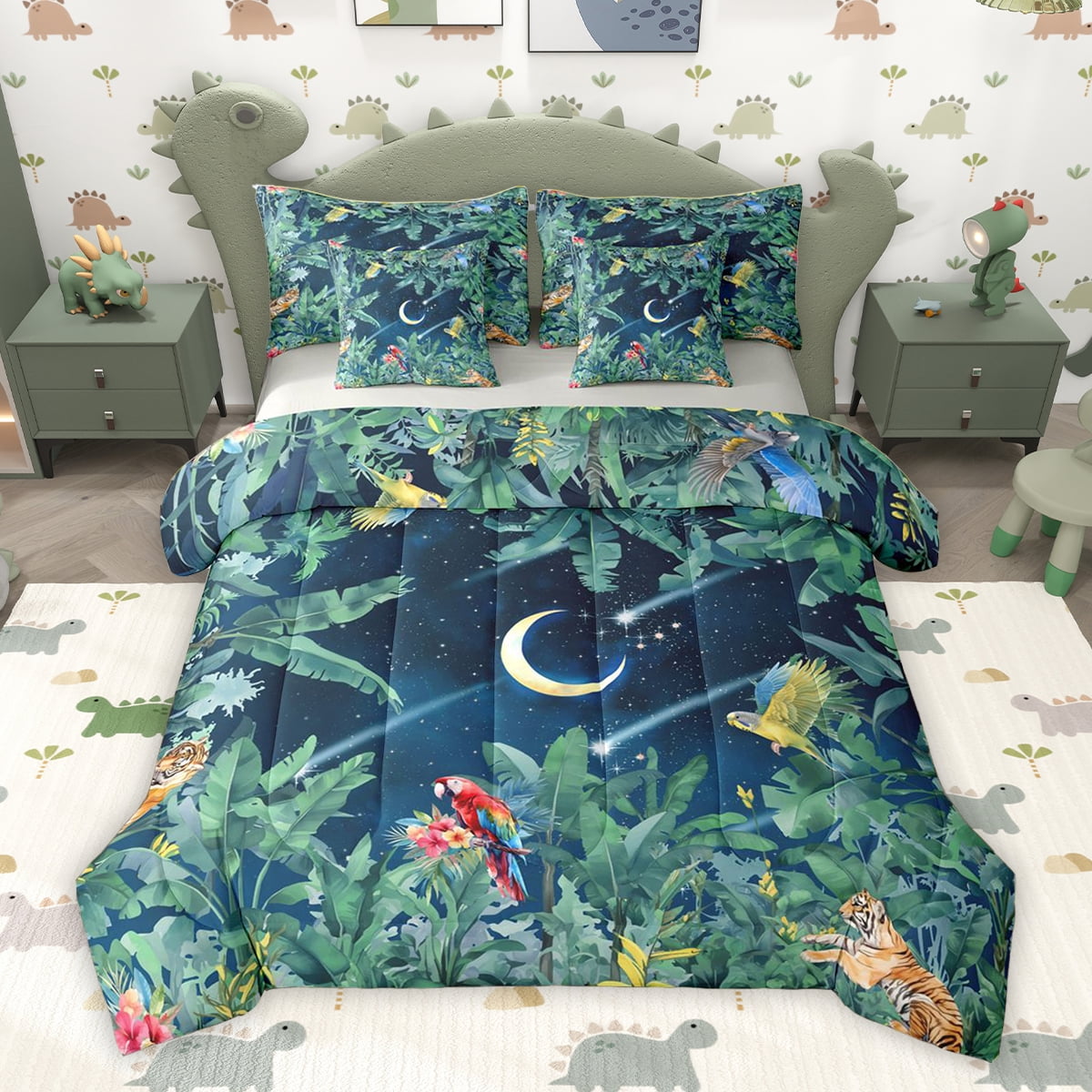Homewish Nature Jungle Leaf Twin Bedding Sets 7-Piece, Mystic Stars ...