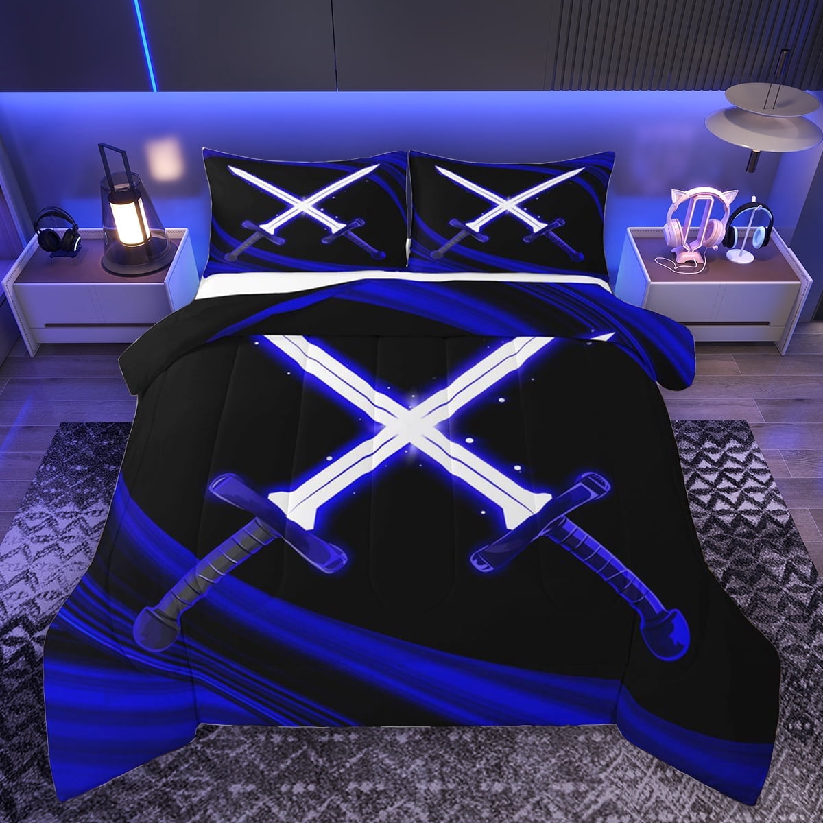 Homewish Neon Blue Lightsaber Full Size Comforter Sets, Futuristic ...