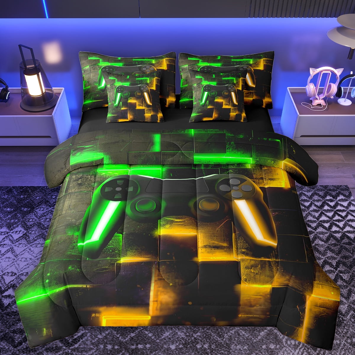 Homewish Neon Game Console Bedding Comforter Set 7 Pieces for Boys ...