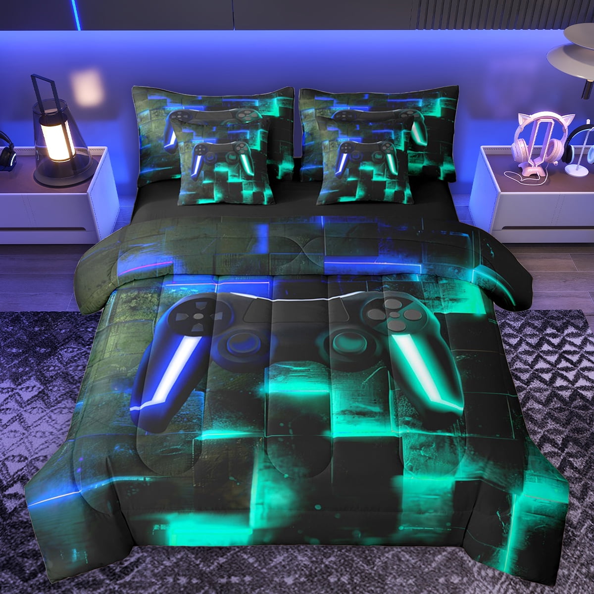 Homewish Neon Game Console Bedding Comforter Set 7pcs for Boys, Neon ...
