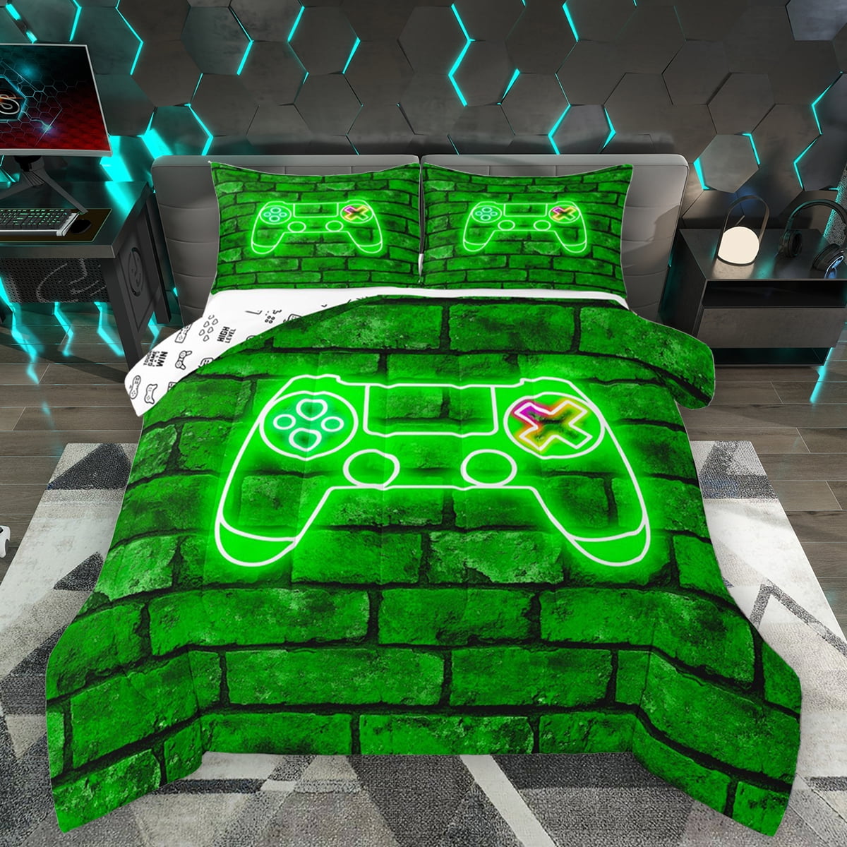 Homewish Neon Green Full Size Comforter Sets,Game Console Bedding ...
