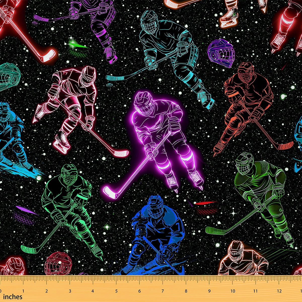 Homewish Neon Ice Hockey Fabric by the Yard 1 Yard for Kids, Cartoon ...