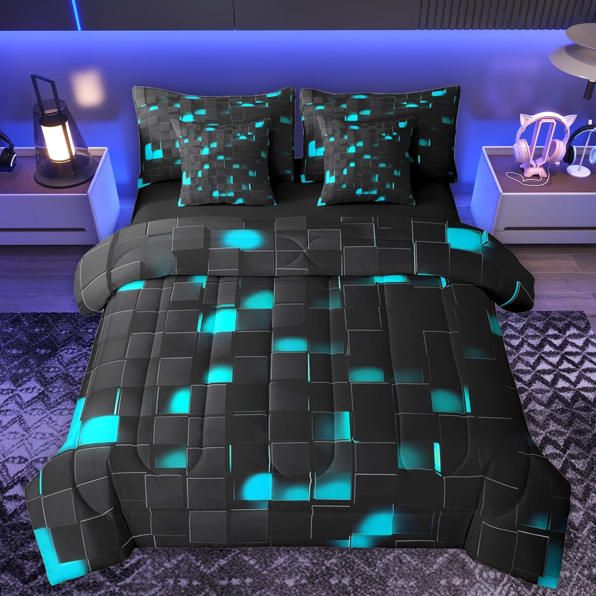 Homewish Neon Rectangle Bedding Comforter Set 7 Pieces for Adult, Chic ...