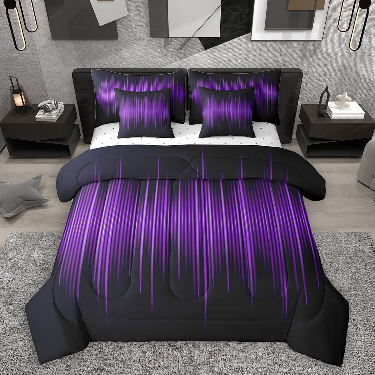 Homewish Neon Striped 7 Pieces Bedding Comforter Set,Modern Geometric ...