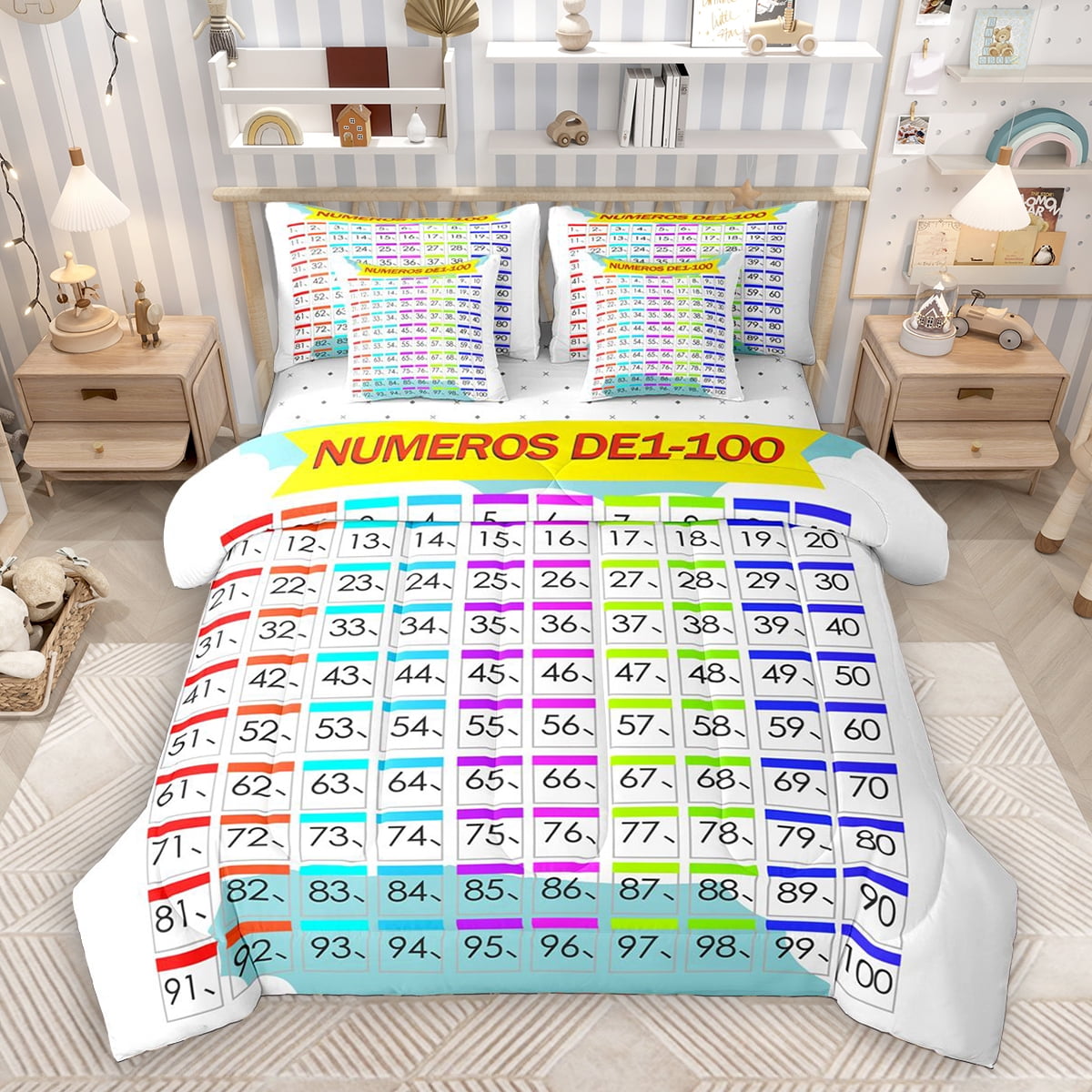 Homewish Numbers Alphabet 7-Piece Bedding Comforter Set,Educational ...