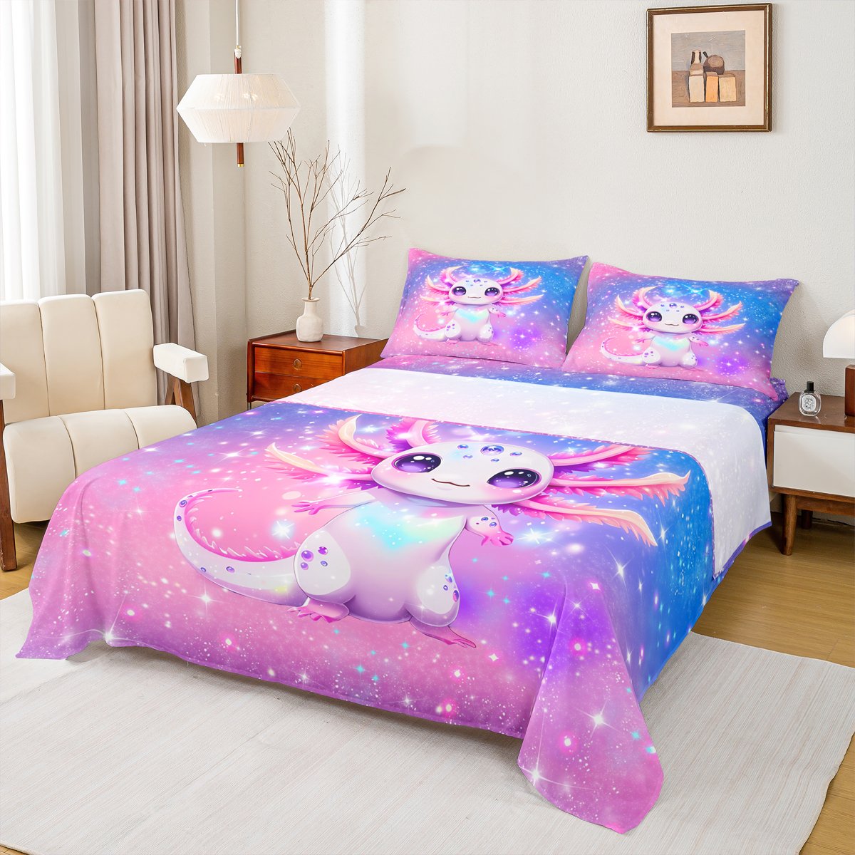Homewish Ocean Animal Axolotl Full Size Sheets,Pink Cute Salamander Bed ...
