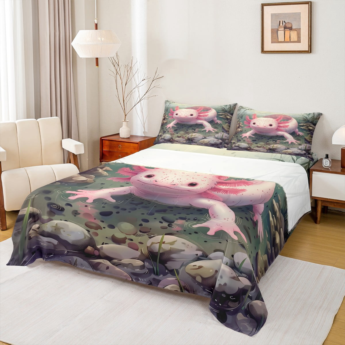 Homewish Ocean Animal Axolotl Queen Sheet Sets,Sea Salamander Flat ...