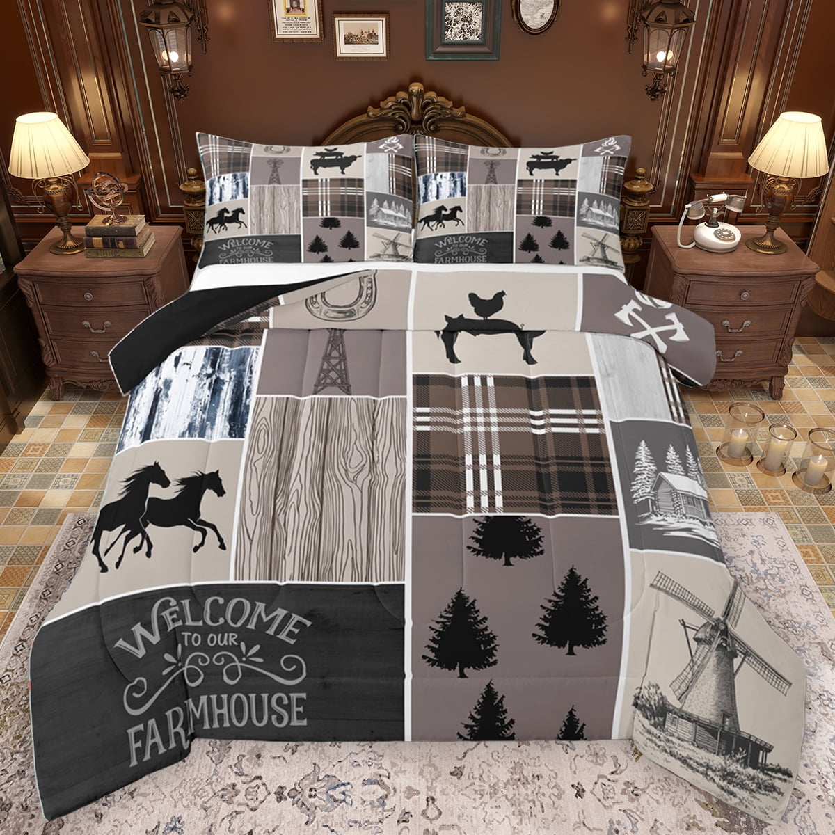 Homewish Old Barn Door Full Size Comforter Sets,Rustic Farmhouse Cabin ...