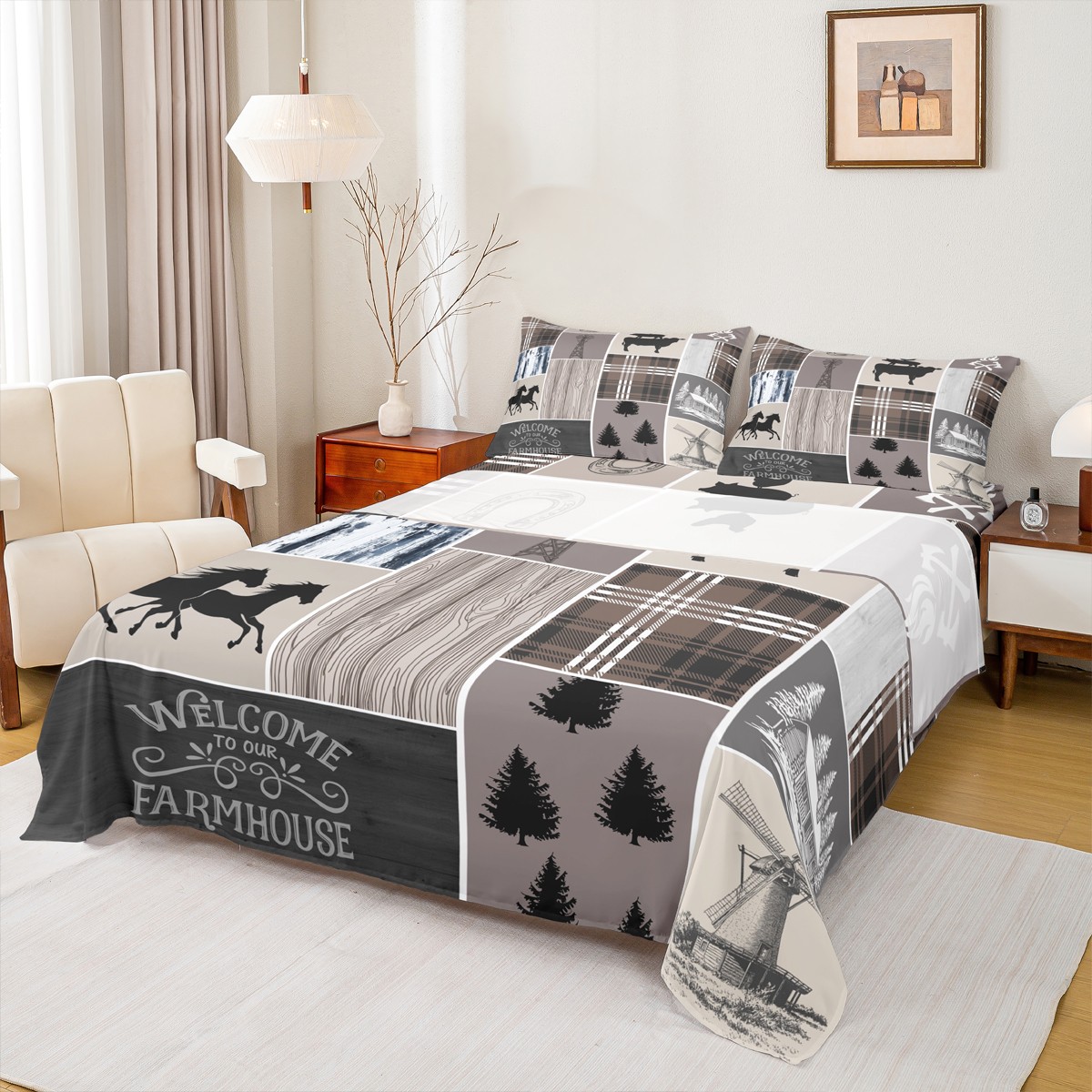 Homewish Old Barn Door Full Size Sheets,Rustic Farmhouse Cabin Bed ...