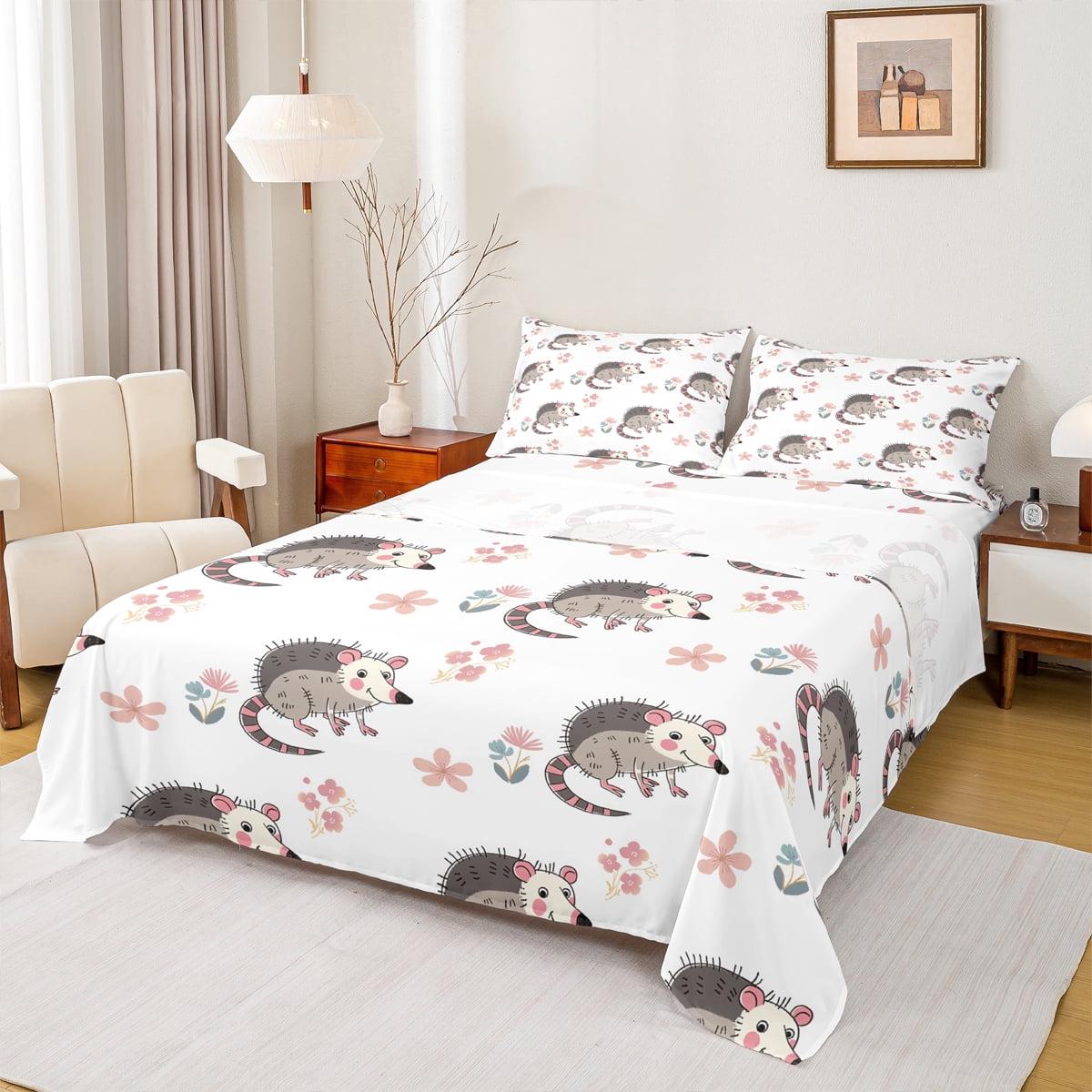 Homewish Opossum Twin Sheet Sets,Cute Flower Florl Twin Fitted Sheet ...