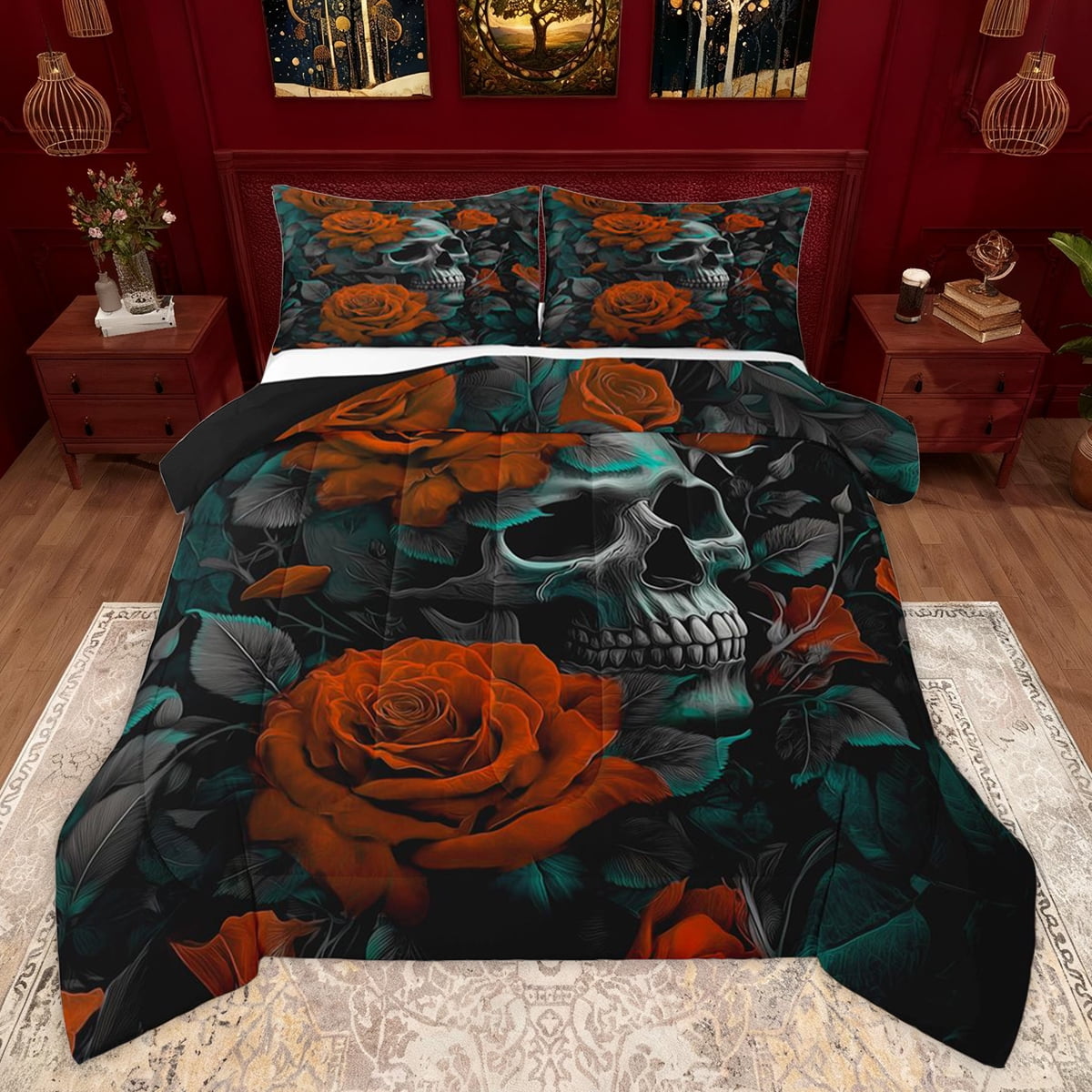 Homewish Orange Rose Floral Bedding Comforter Set for Lover, Romantic ...