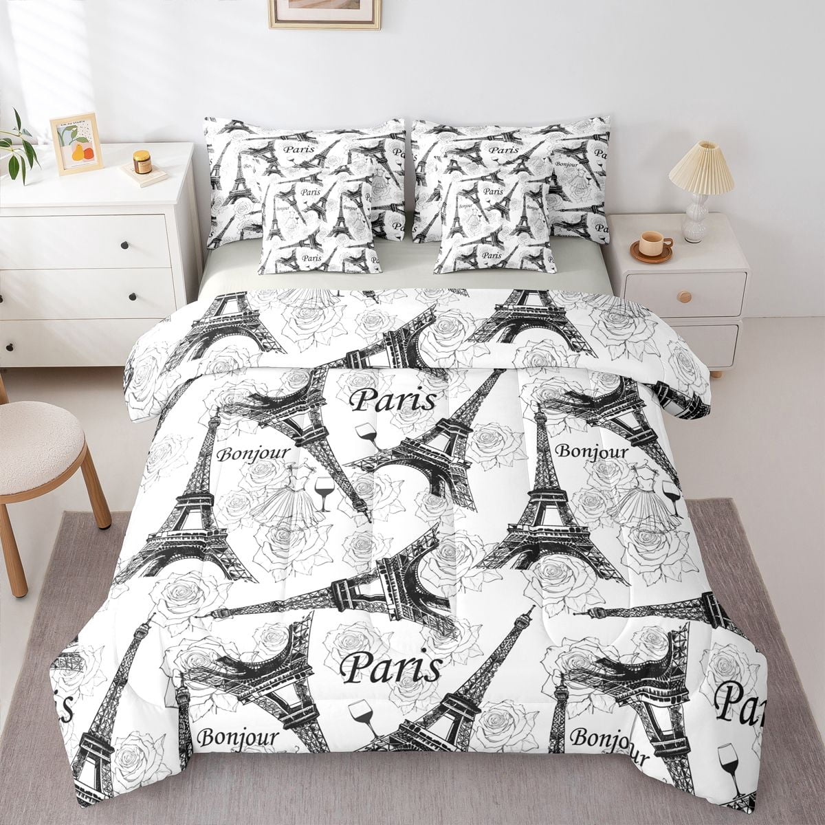 Homewish Paris Eiffel Tower 7-Piece Bedding Comforter Set For Teens ...