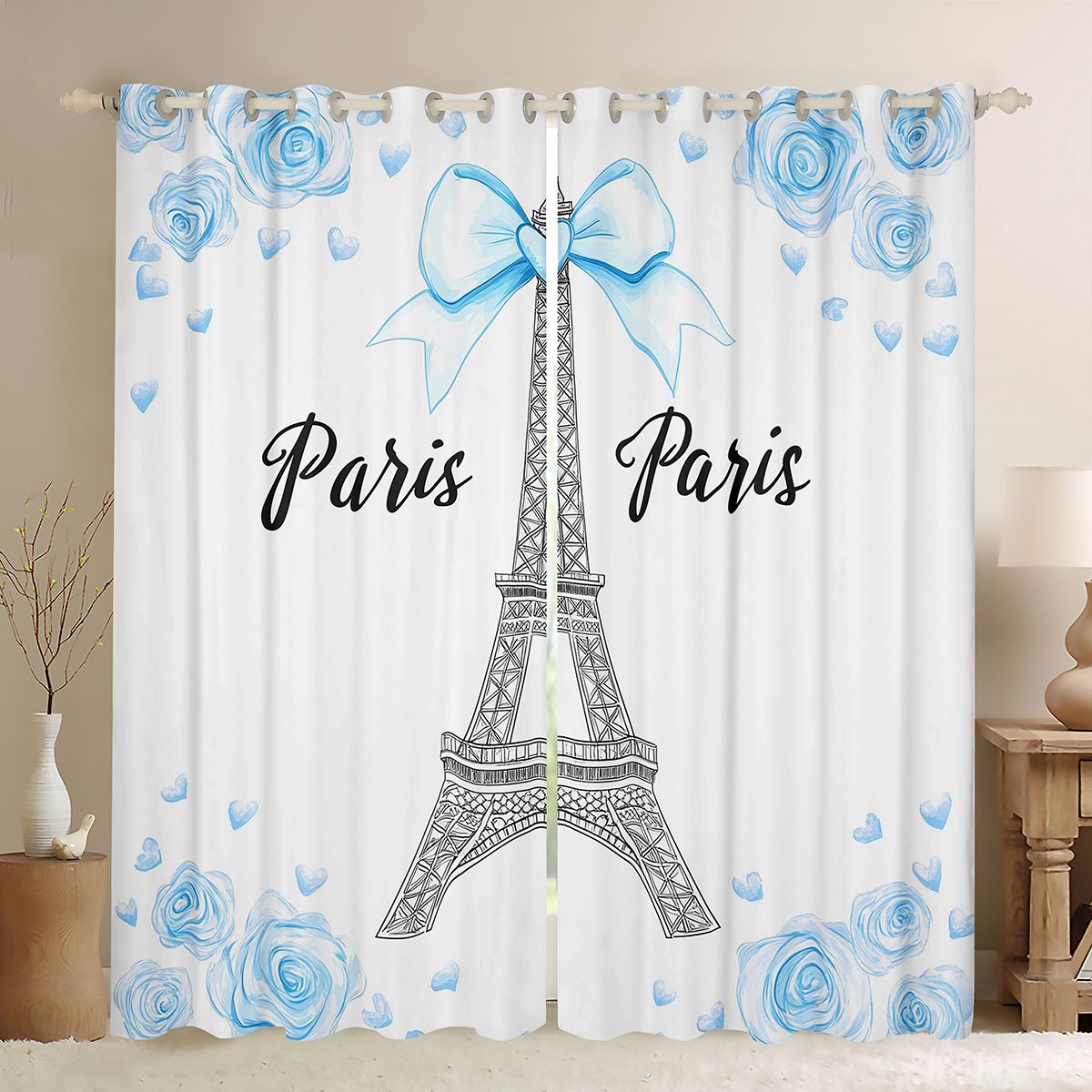 Homewish Paris Eiffel Tower Blackout Curtains Set of 2 (52x84 Each ...