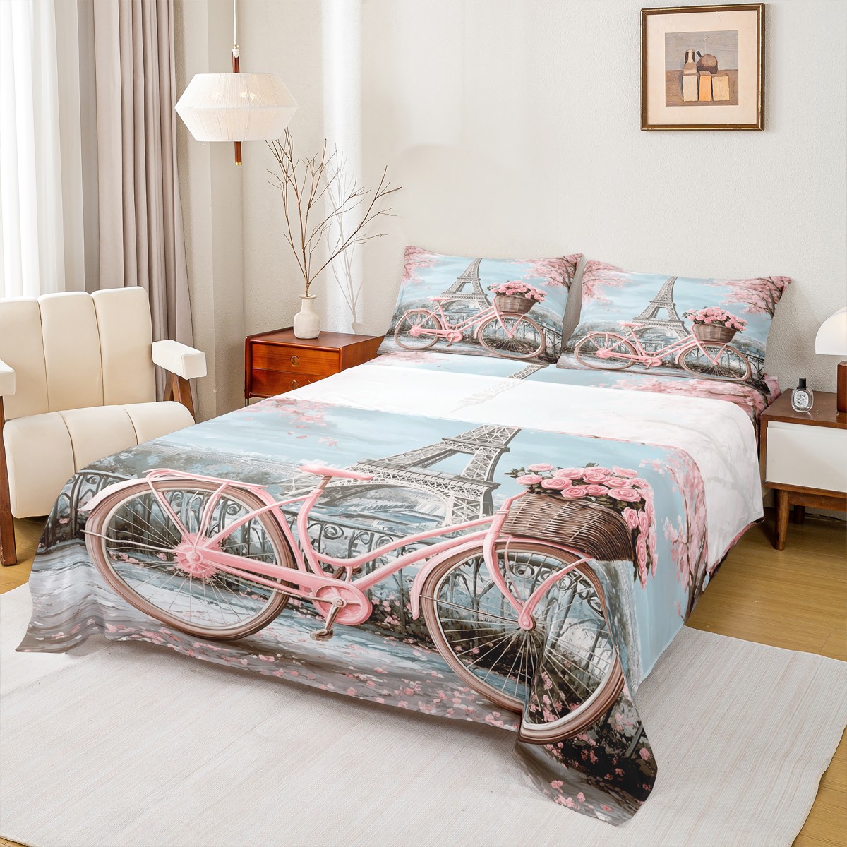 Homewish Paris Eiffel Tower Full Size Sheets for Girl, Pink Romantic ...
