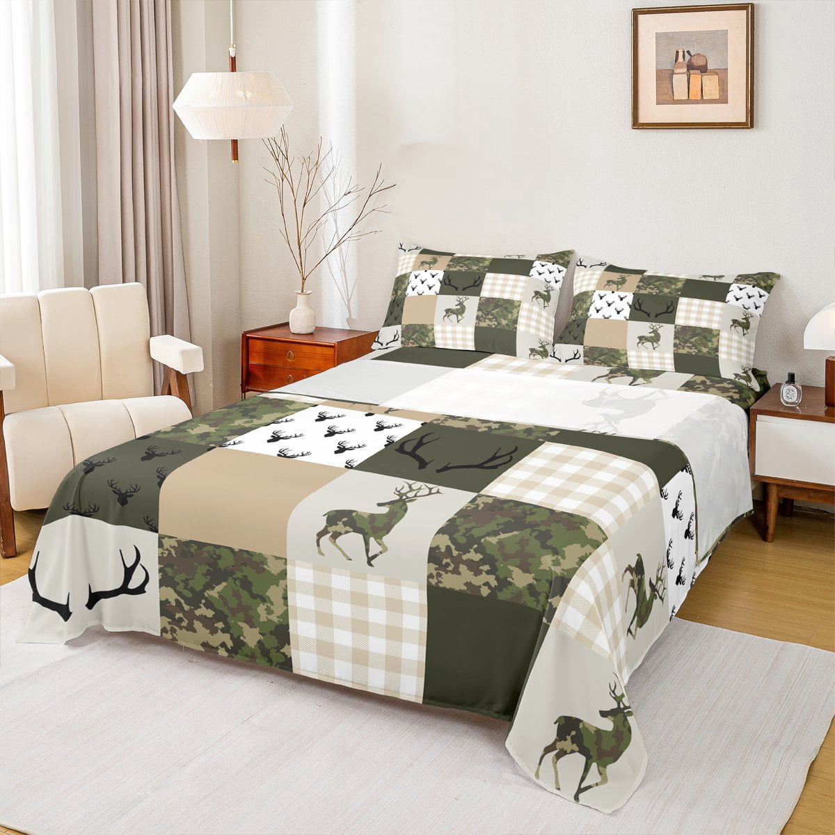 Homewish Patchwork Buffalo Plaid Twin Sheet Sets, Rustic Green ...