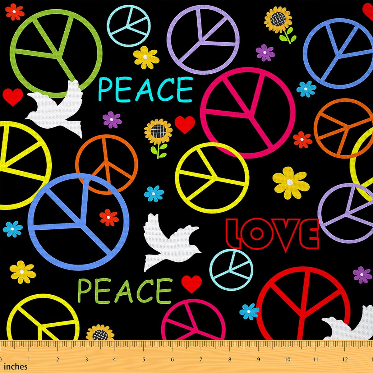 Homewish Peace Print Fabric by the Yard 2 Yard,Rainbow Flower Floral ...