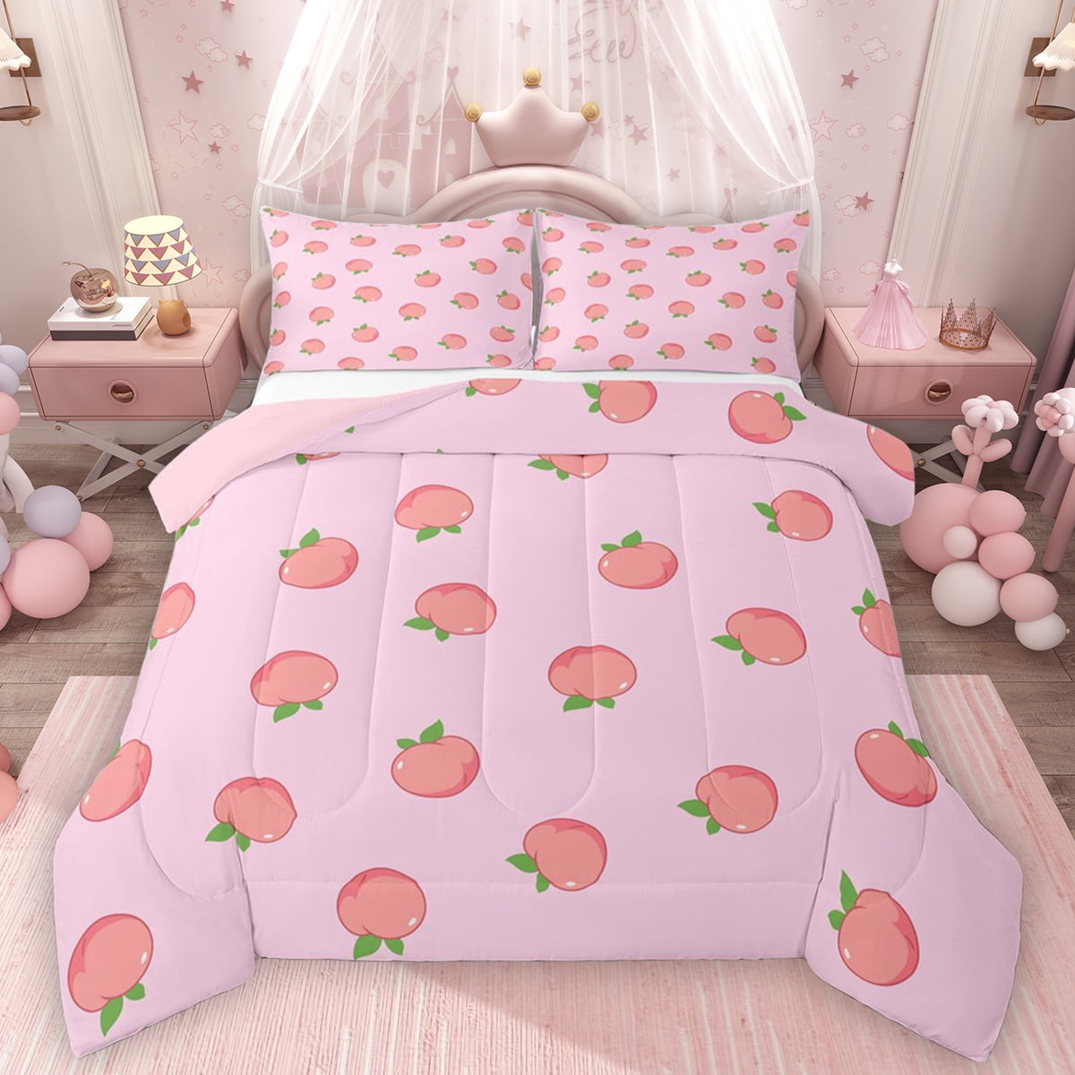 Homewish Peach Full Size Comforter Sets,Summer Fruit Bedding Comforter ...