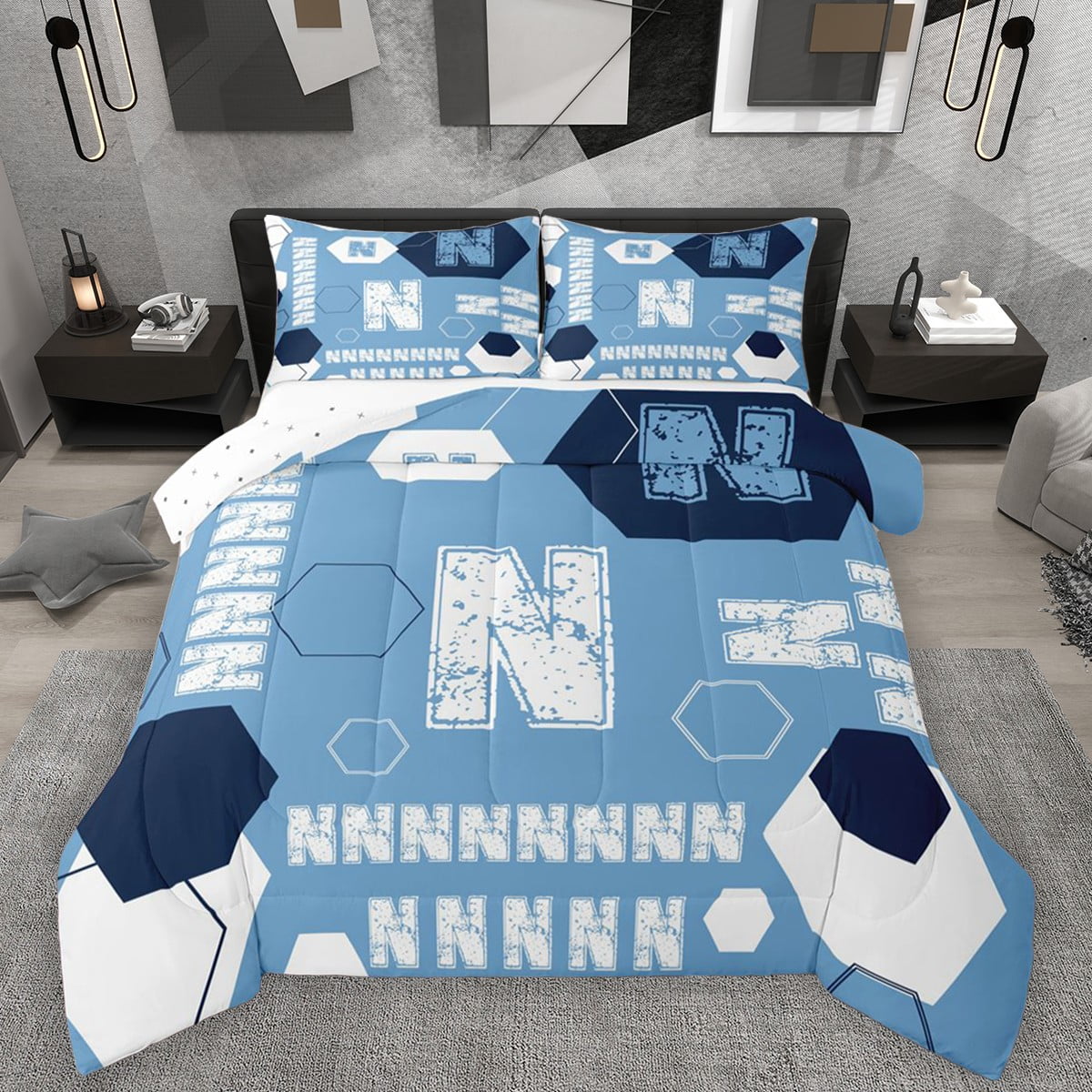 Homewish Personalized Initial N 3-Piece Full Size Comforter Sets For ...