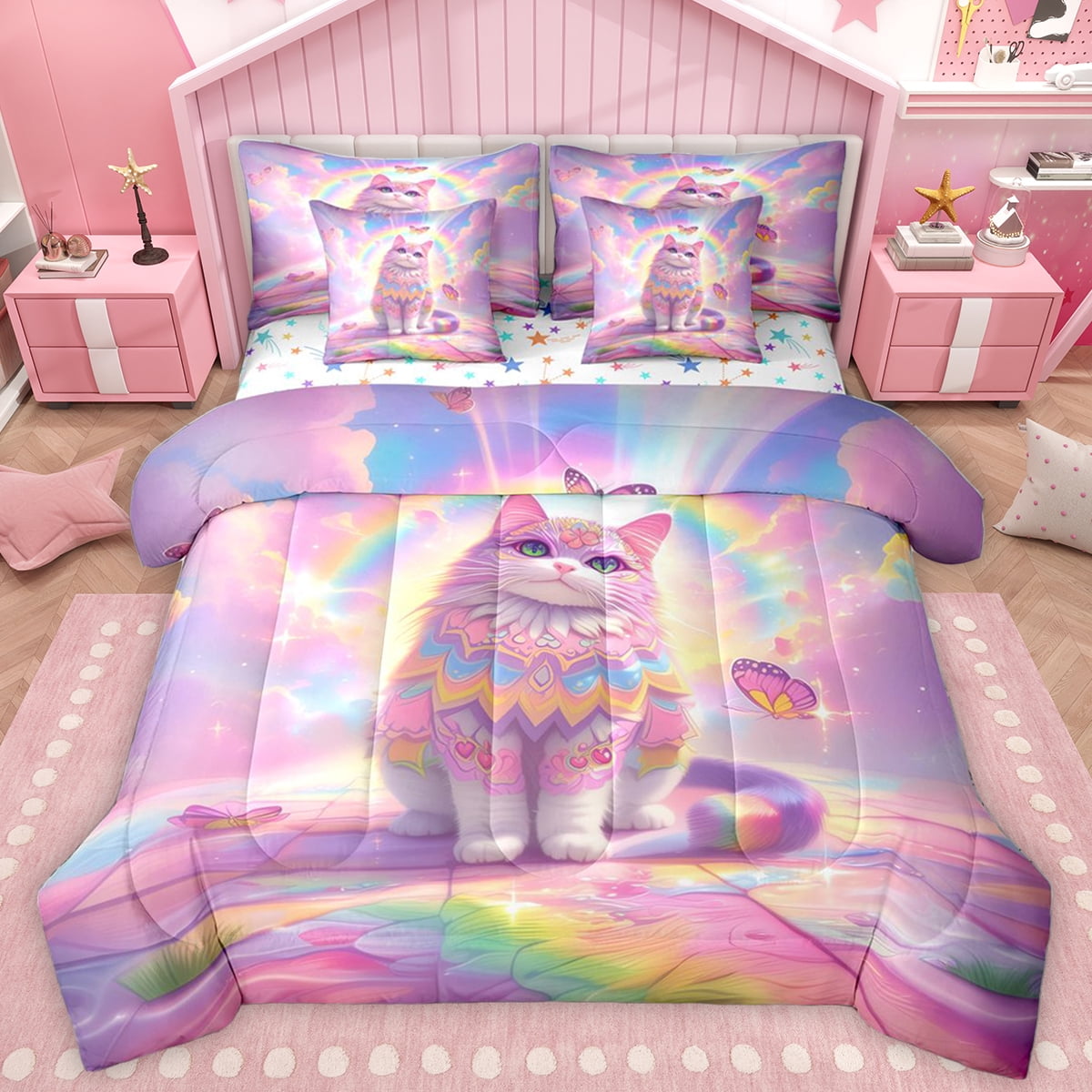Homewish Pet Cat Kitten 7 Pieces Bedding Comforter Set,Bohemain Print ...