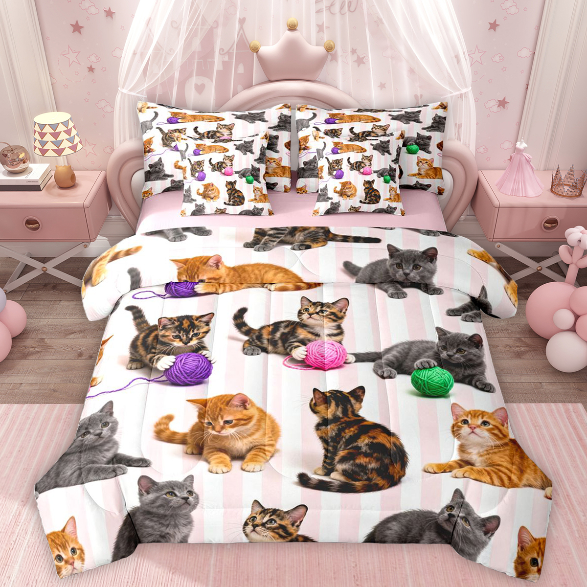 Homewish Pet Kitten 7pcs Bedding Comforter Set,Cute Caroon Animal Queen ...