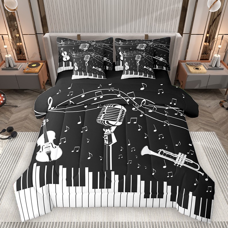Homewish Piano Violin Saxophone 7-Piece Bedding Comforter Set for Teens ...