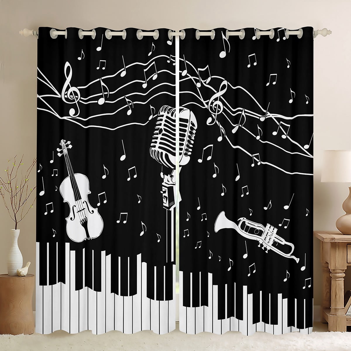 Homewish Piano Violin Saxophone Blackout Curtains Set of 2 (52x84 Each ...