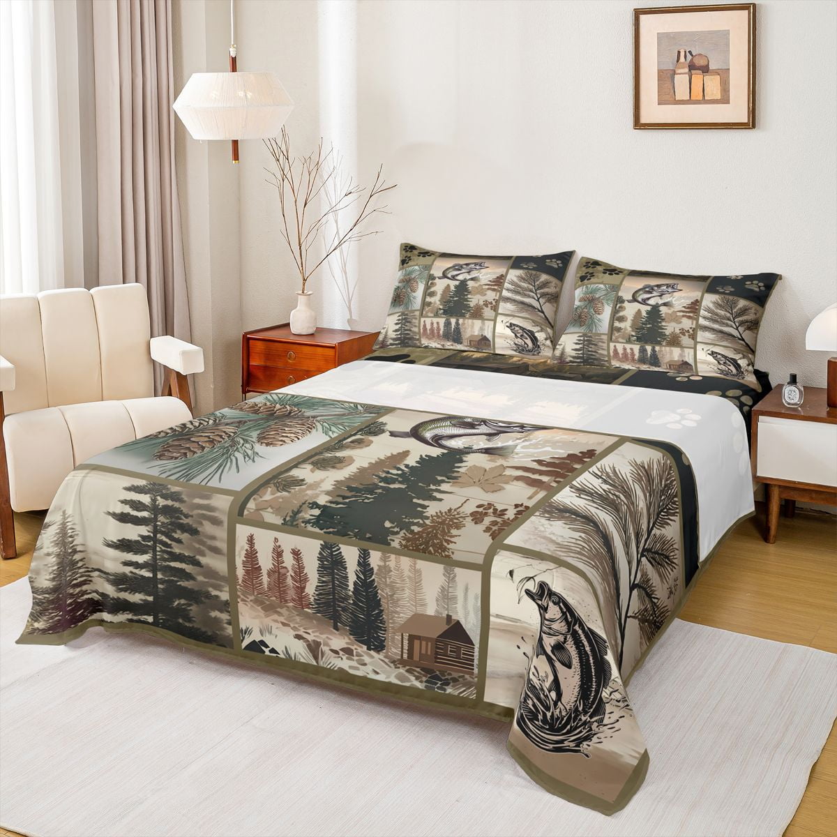 Homewish Pike Fish Full Size Sheets,Bass Big Fish Bed Sheets,Rustic ...
