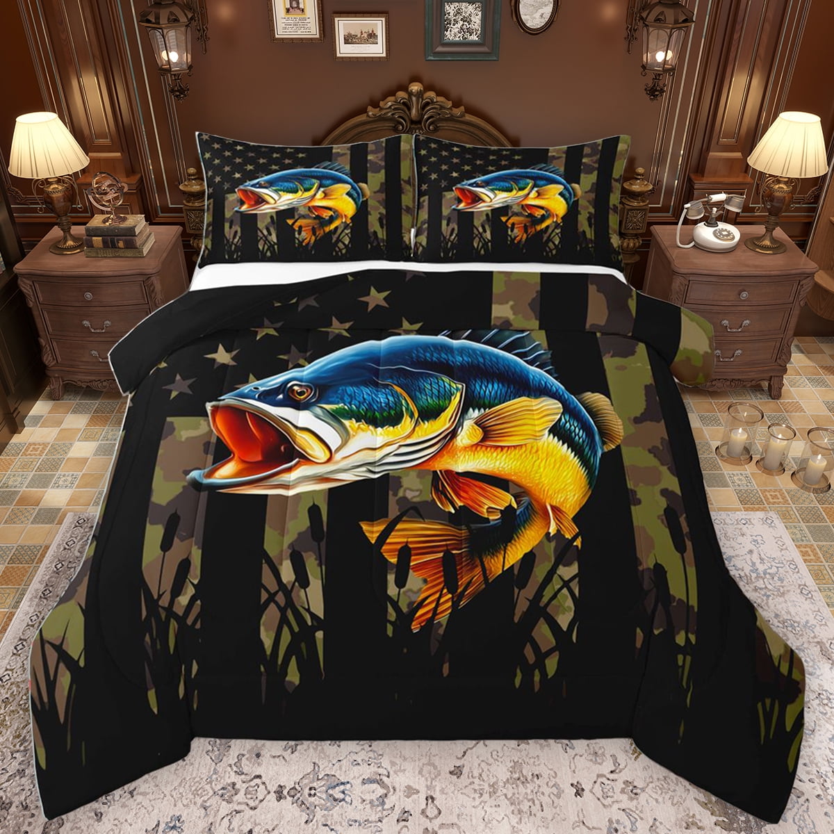 Homewish Pike Fish Queen Comforter Set,Rustic Camouflage Print Bedding ...