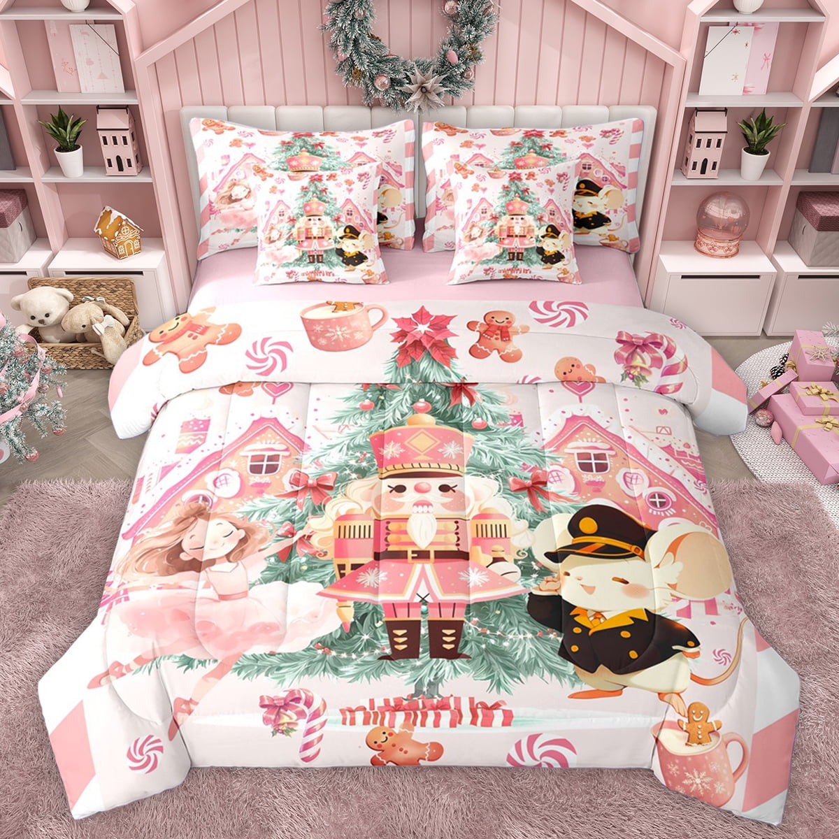 Homewish Pink Ballet Girls 7pcs Bedding Comforter Set,Cartoon ...