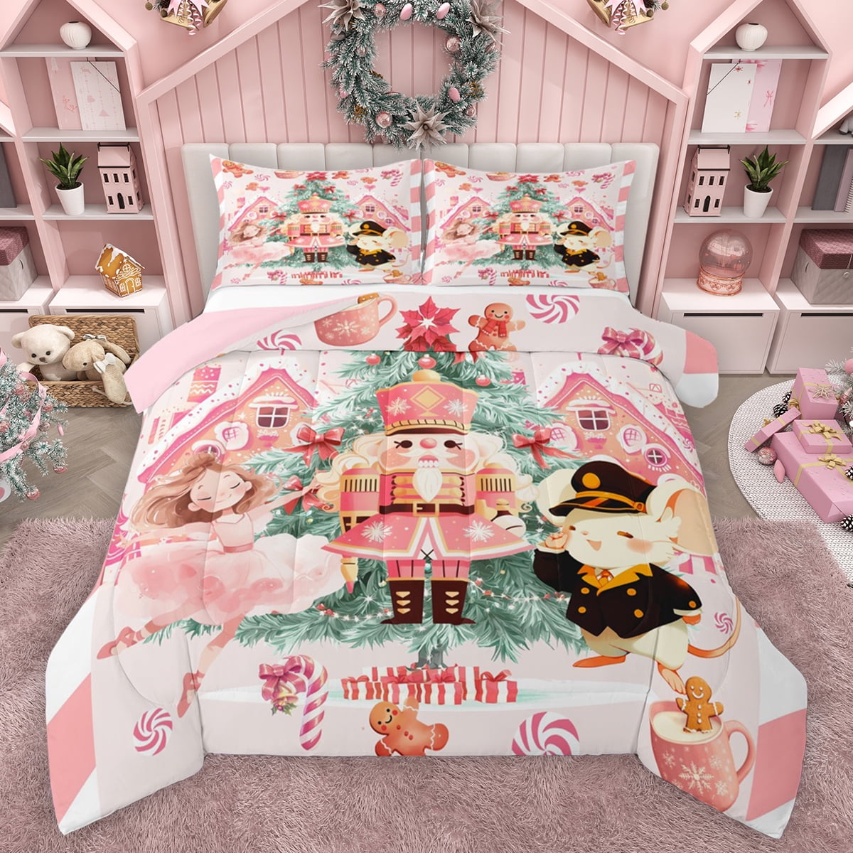 Homewish Pink Ballet Girls Bedding Comforter Set,Cartoon Nutcracker ...