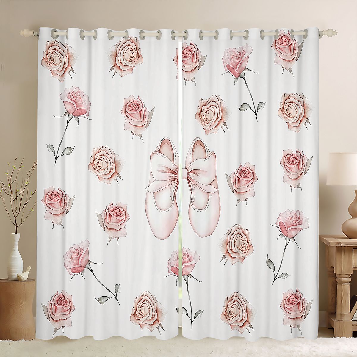 Homewish Pink Ballet Shoes Blackout Curtains Set of 2 (52x84 Each),Cute ...