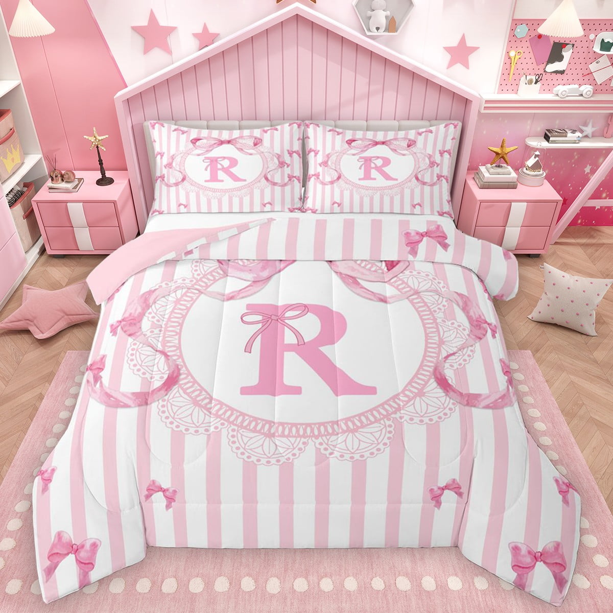 Homewish Pink Bow Initial Alphabet R 2pcs Bedding Comforter Set For ...
