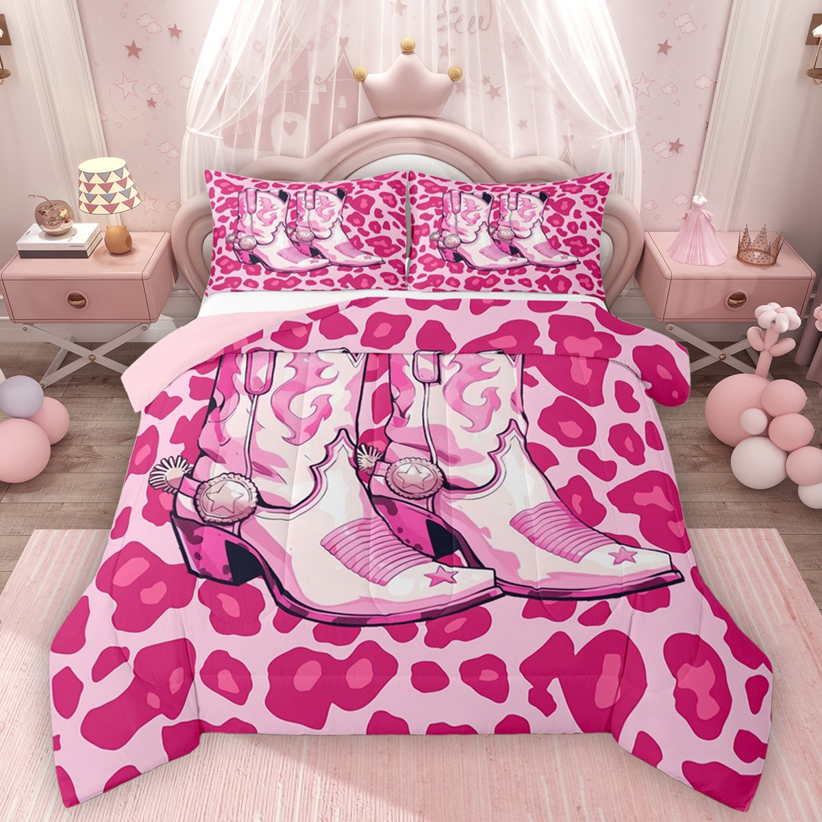 Homewish Pink Cowgirl Boots Full Size Comforter Sets 3-Piece for Female ...