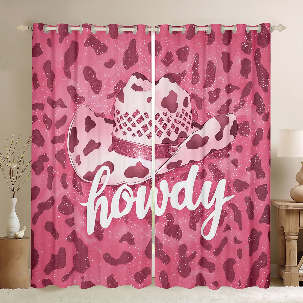 Homewish Pink Cowgirl Hat Black Out Curtains for Female Men Adults ...