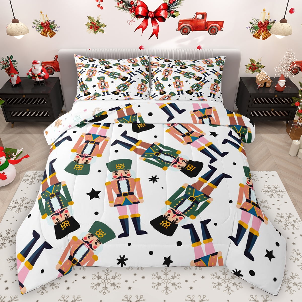 Homewish Pink Green Nutcracker Bedding Comforter Set for Kids, Cartoon ...